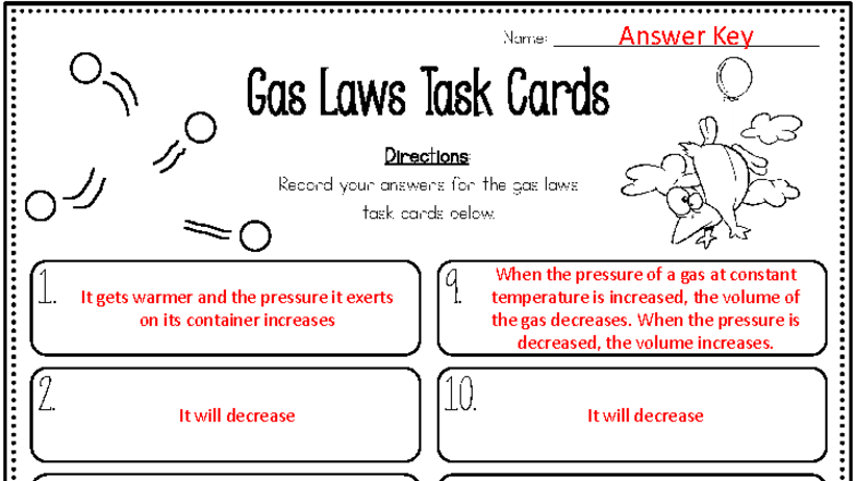 Gas Laws Task Cards Answer Key - Science 2015 - Studocu