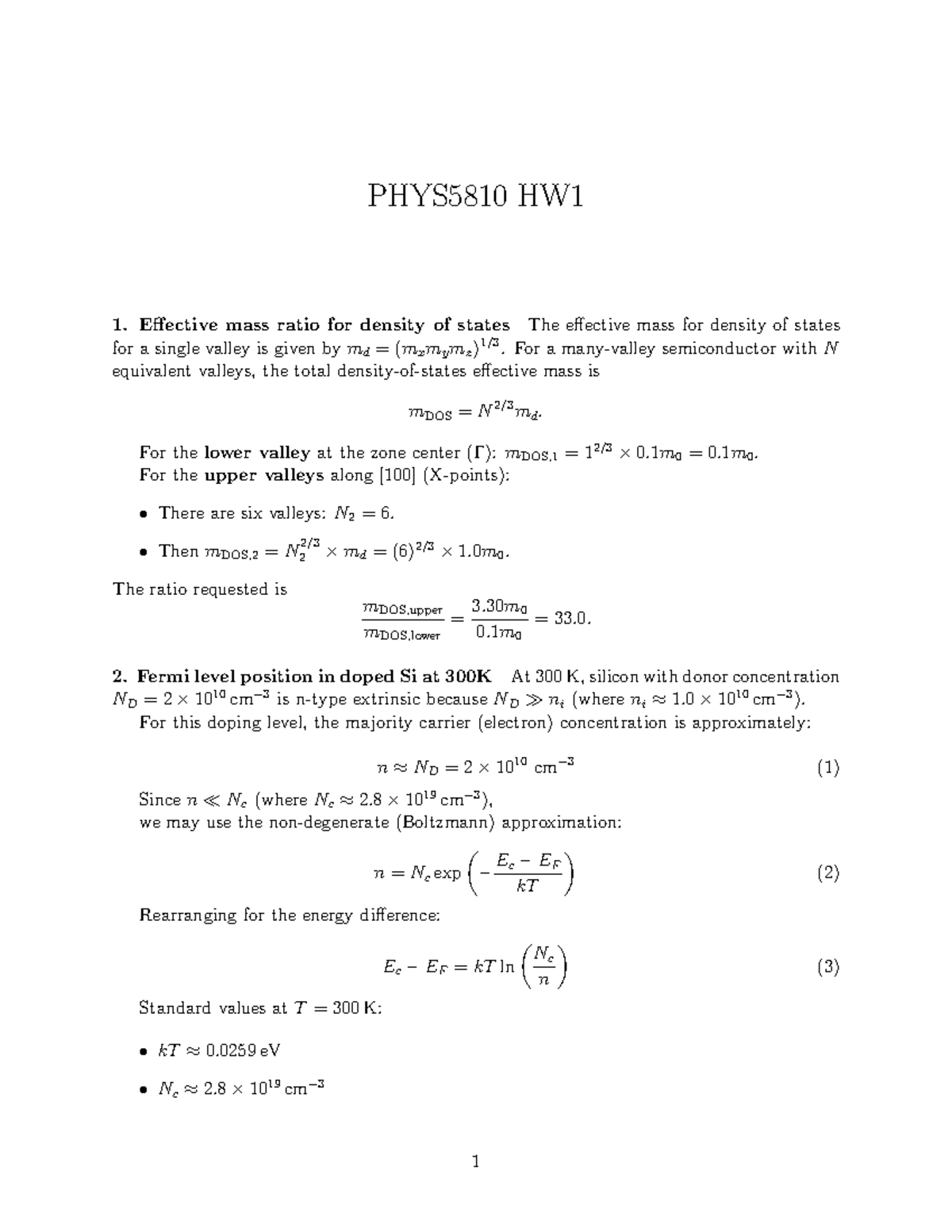 PHYS5810 HW1: Effective Mass, Fermi Level, and Resistivity Analysis ...