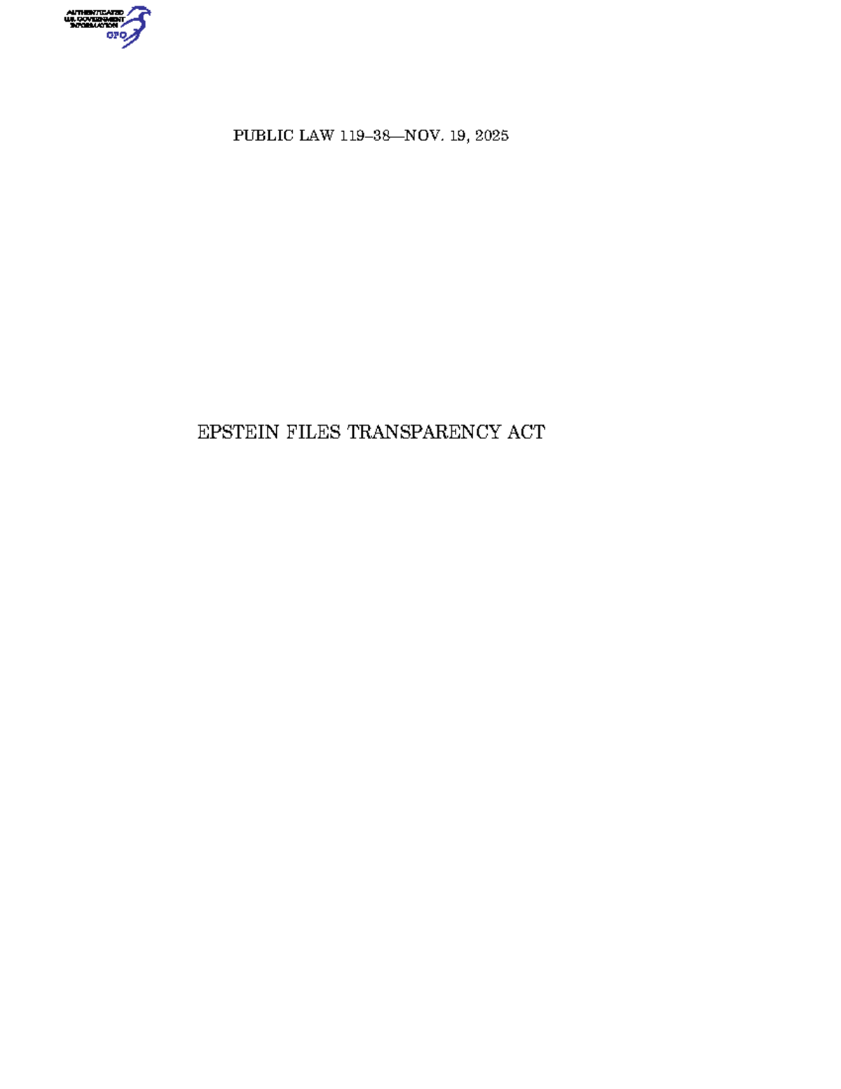 PUBLIC LAW 19, 2025: Epstein Files Transparency Act Overview - Studocu