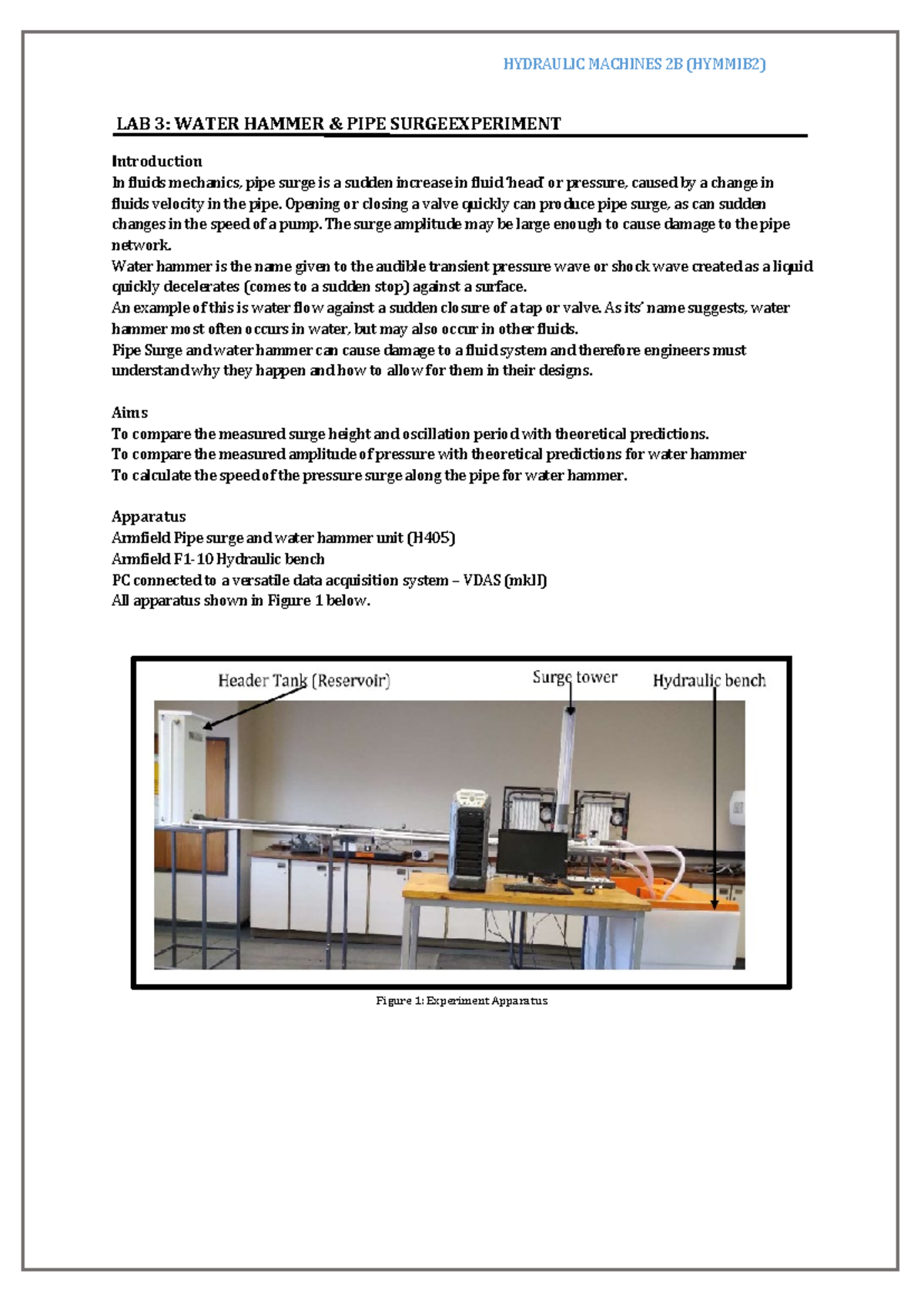 Lab 3: Water Hammer & Pipe Surge Analysis (Fluid Mechanics) - Studocu