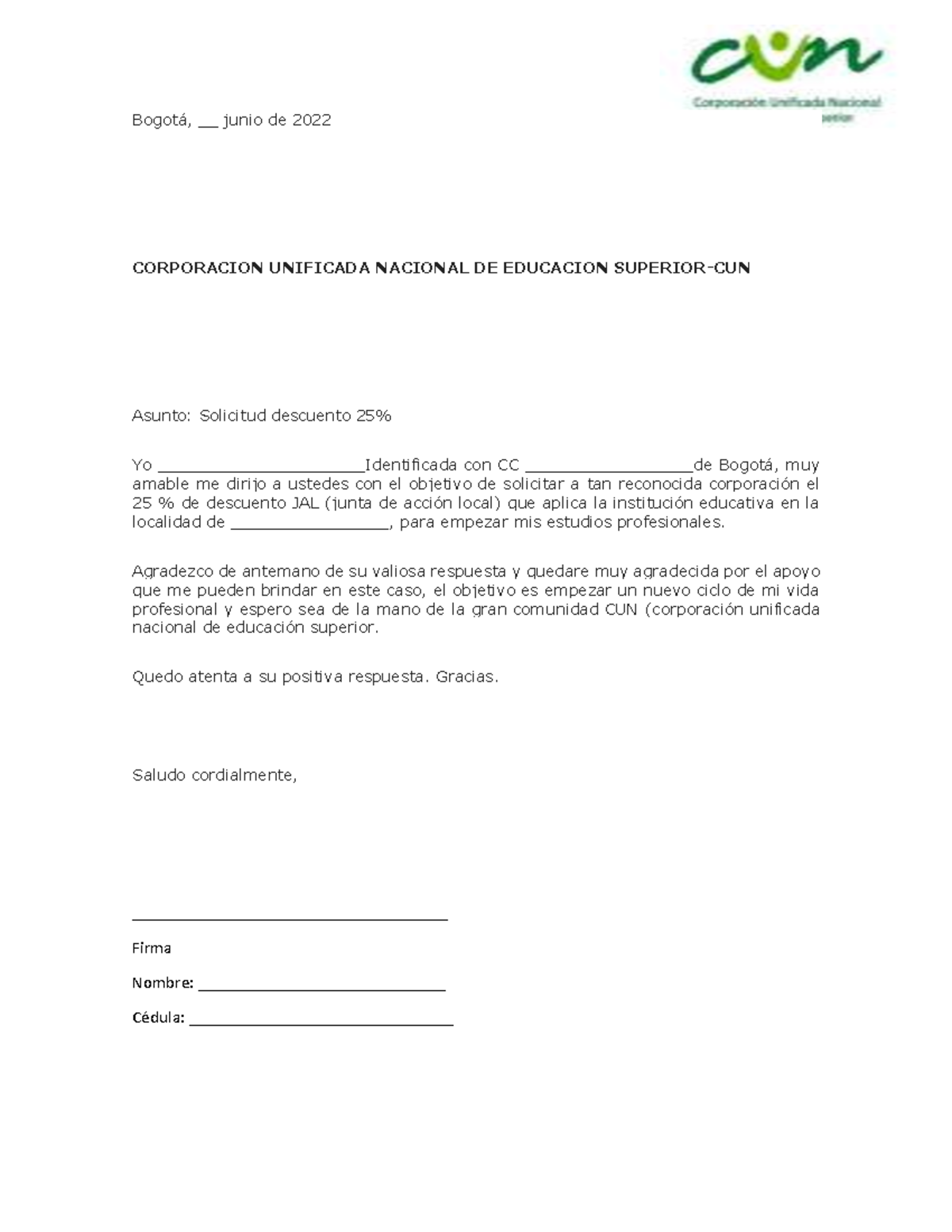 Carta de Solicitud de Descuento JAL - CUN junio 2022 - Studocu