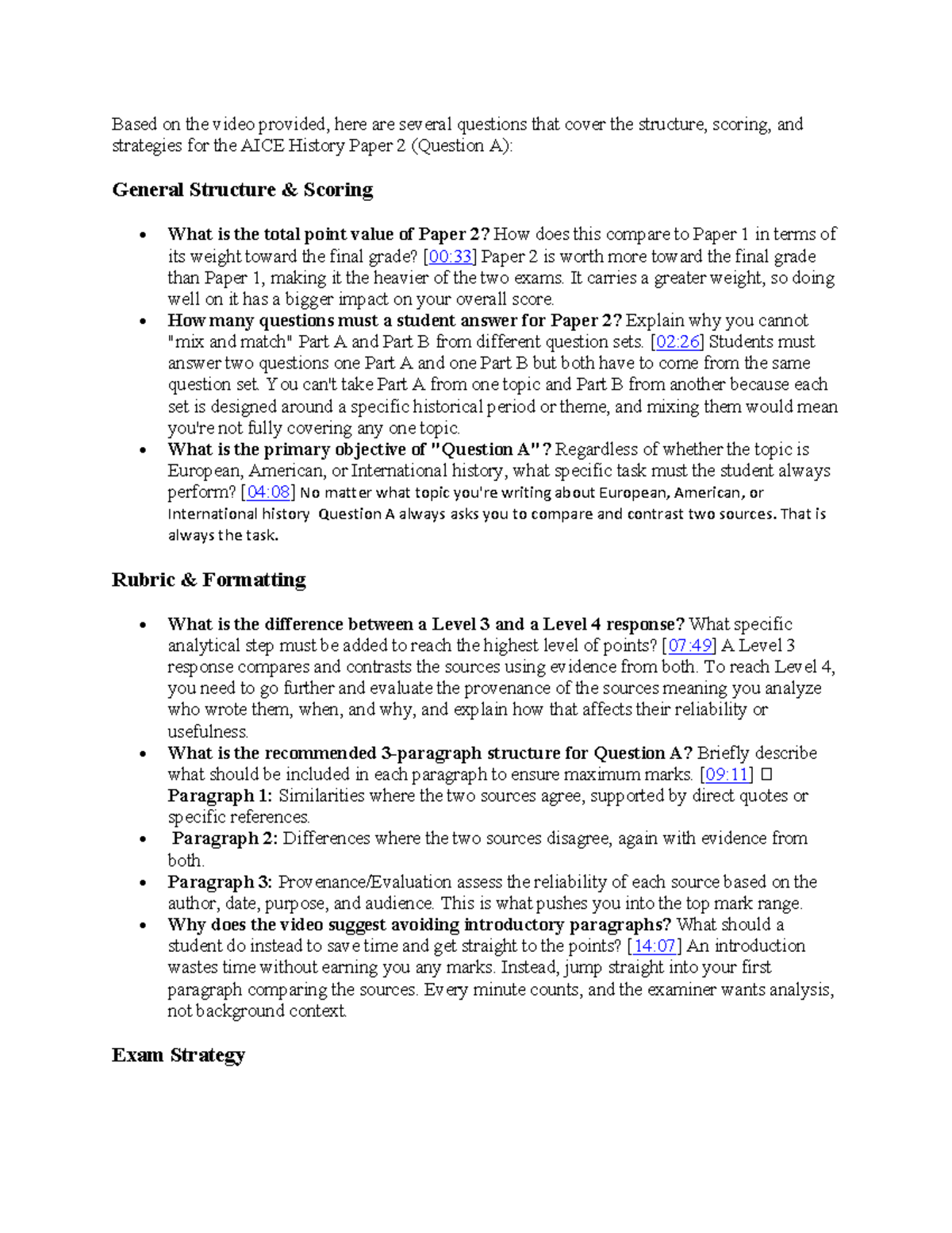 AICE History Paper 2 Quiz: Structure, Scoring & Strategies - Studocu