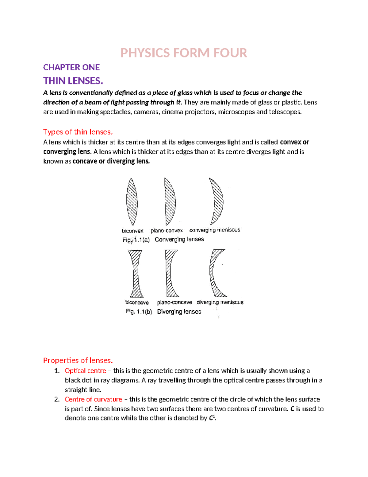 Physics Form 4 - Chapter on Thin Lenses and Circular Motion - Studocu