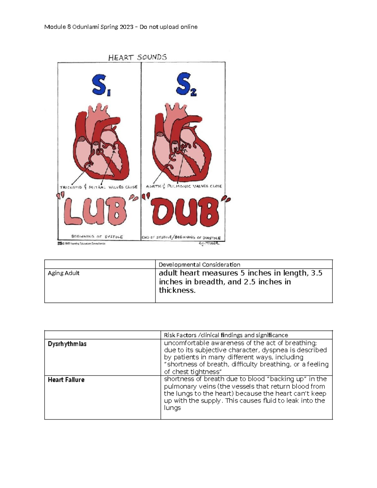 Module 8 Lab Worksheet - lab sheet - Developmental Consideration Aging Adult adult heart ...