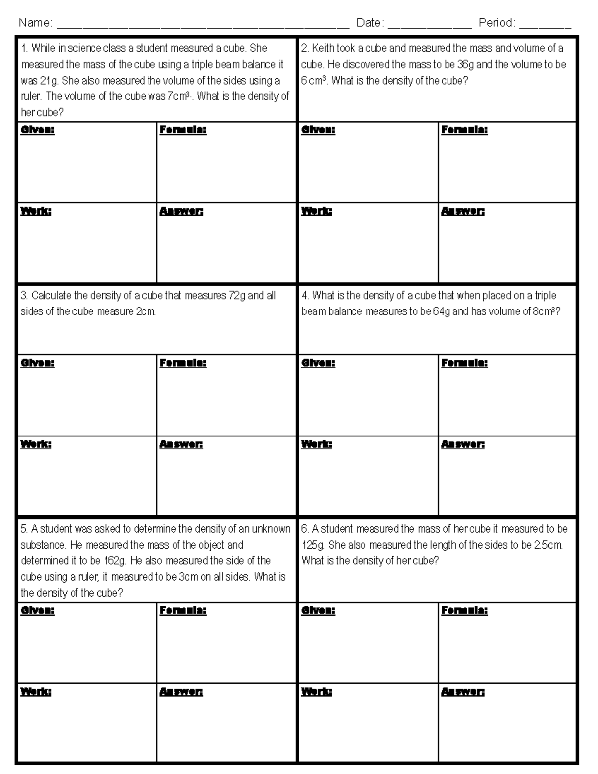 Calculating Density Practice-1 - 1. While in science class a student ...