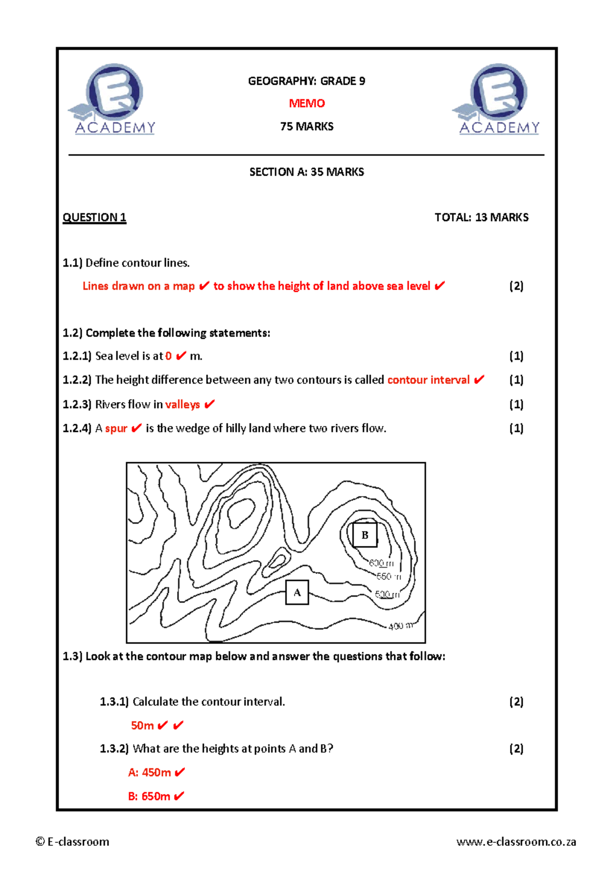 Grade 9 Geography Term 2 Practice Paper Memo - 75 Marks - Studocu