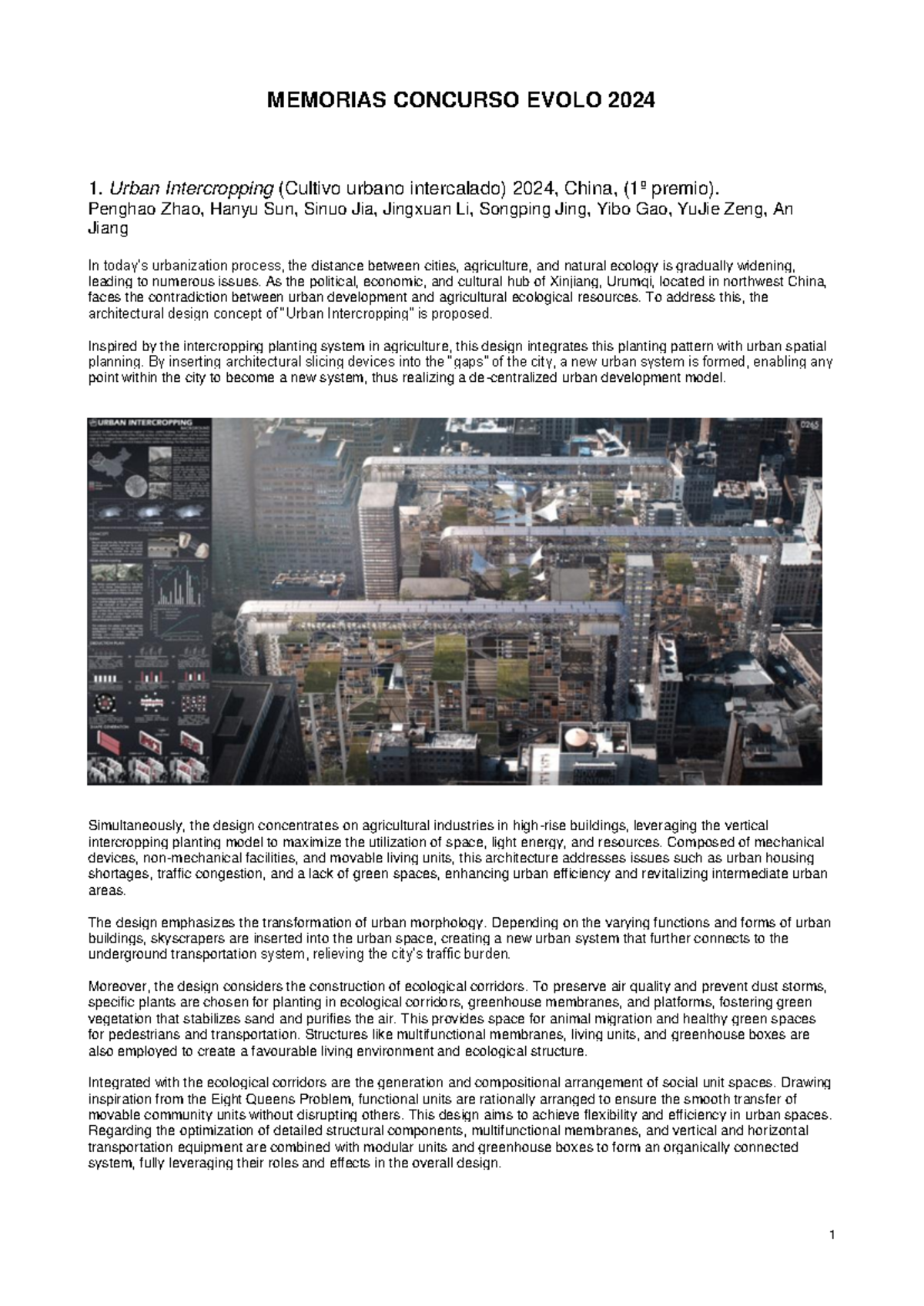 Memorias Concurso EVOLO 2024: Urban Intercropping Design Insights - Studocu
