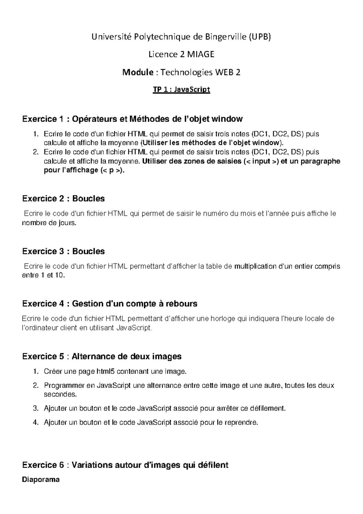 TP1 WEB-2 Java Script UPB 23-24 - Université Polytechnique de ...