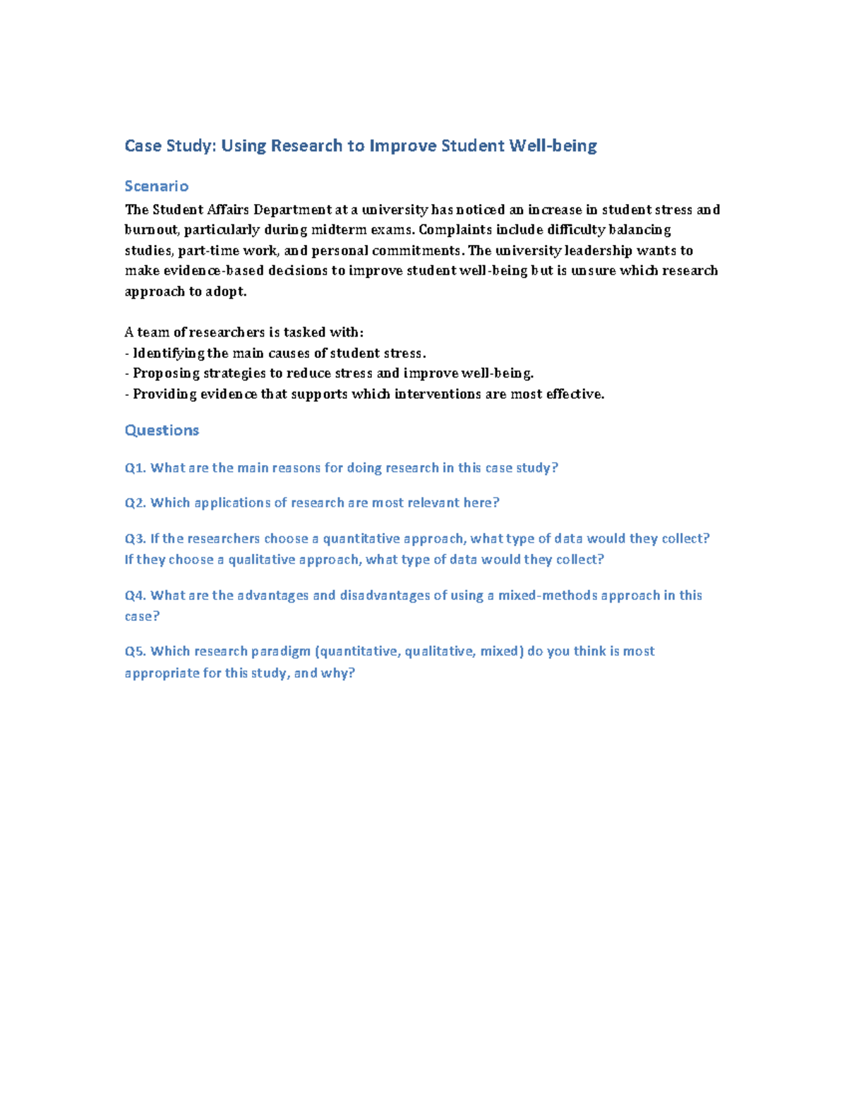 Case Study: Research Strategies to Alleviate Student Stress - Studocu