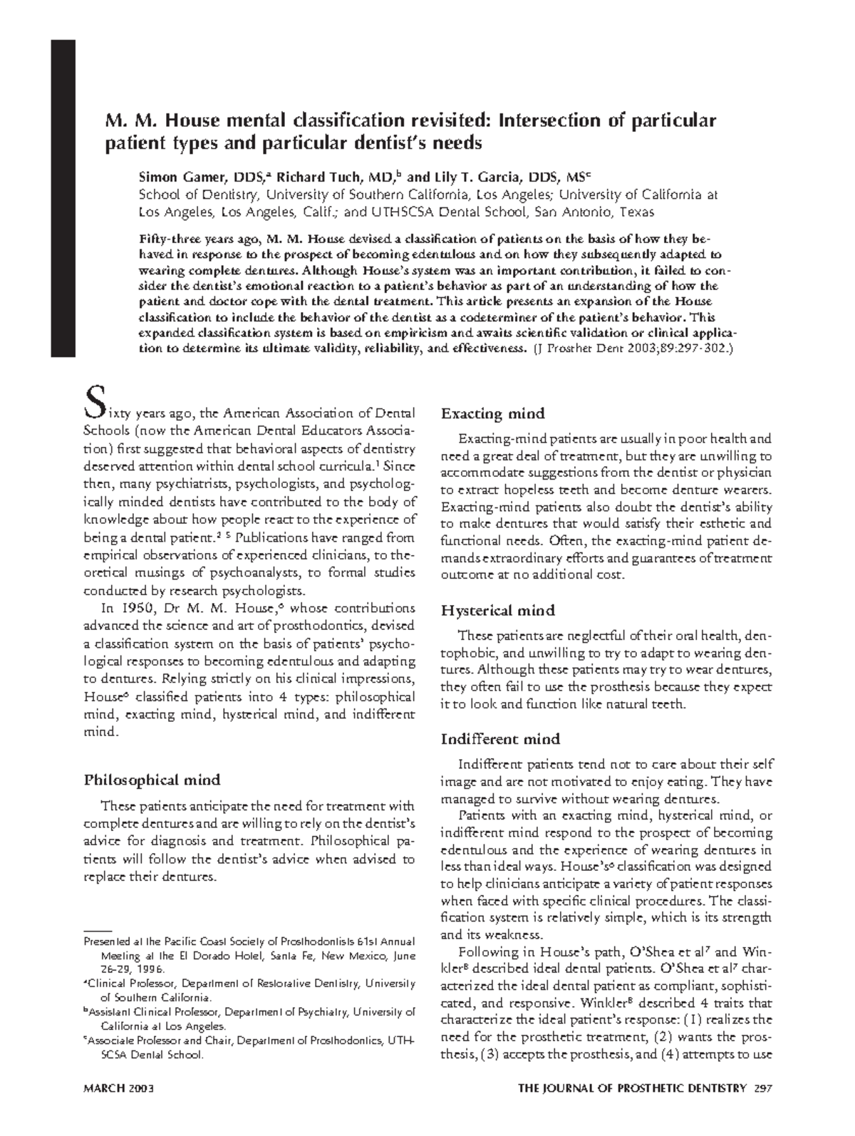 Gamer 2003 - M. M. House Mental Classification Revisited: Patient ...