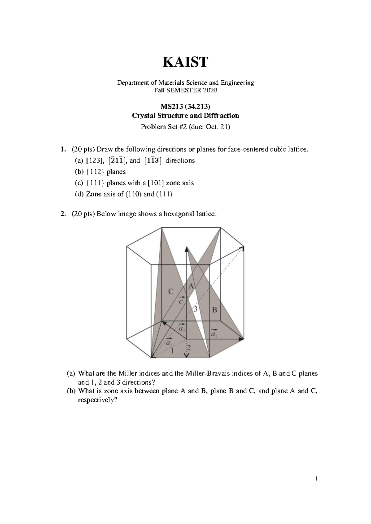 Problem set #2 2020 - This is 2nd assignment. - 1 KAIST Department of ...