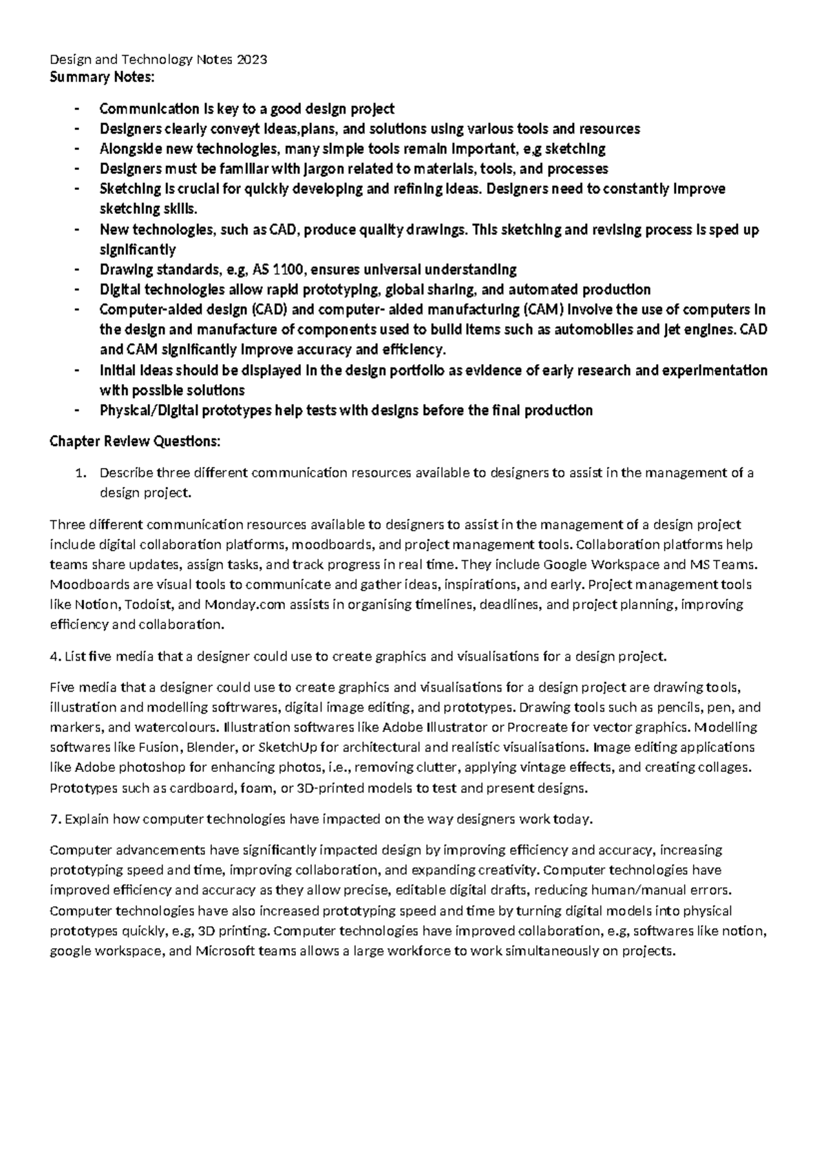Design and Technology Notes (DT101) - Chapter 3 Summary - Studocu