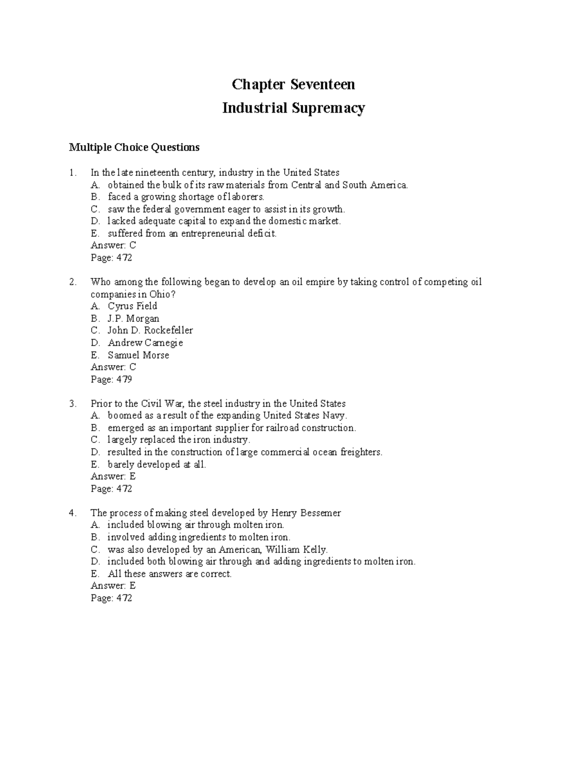 Brinkley 13 tb ch17 2 - practice mcq - Chapter Seventeen Industrial ...