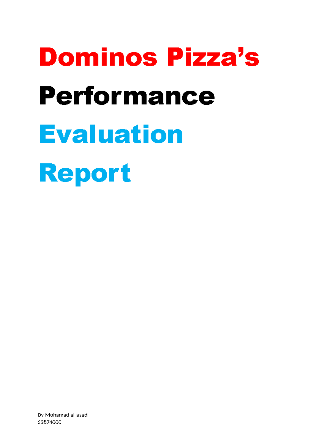 Domino's Pizza Performance Evaluation Report (FIN 303) - Studocu