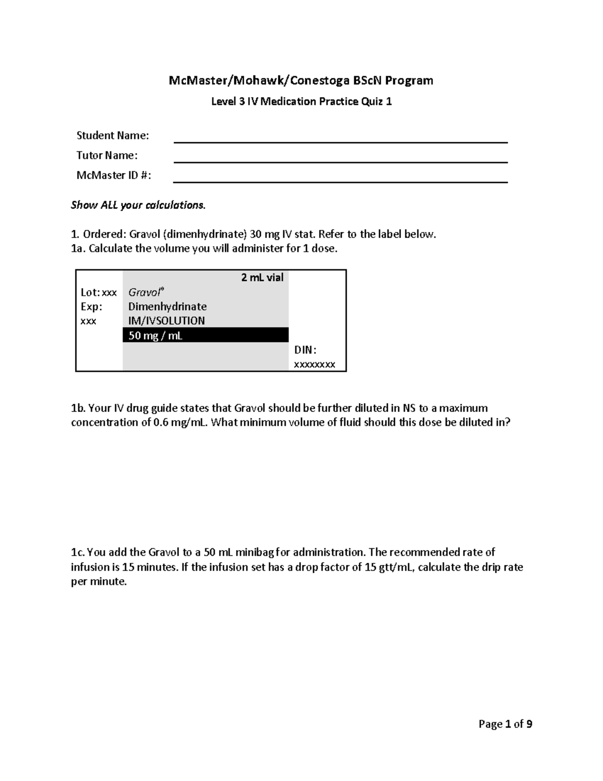 Level 3 IV Medication Practice Quiz 1 - Fall 2023 - Studocu