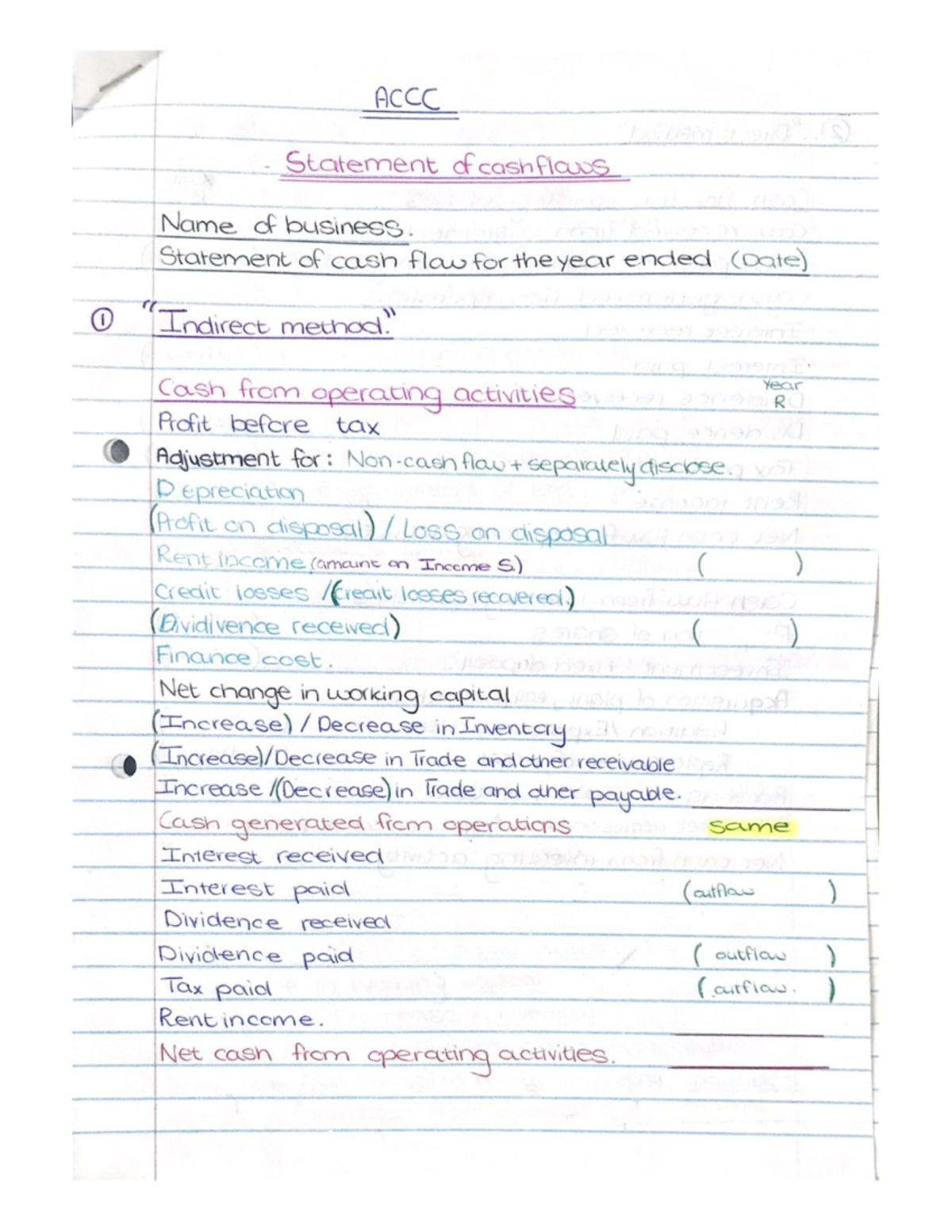 Cashflow skeleton - This summary will assist in understanding cash flow ...