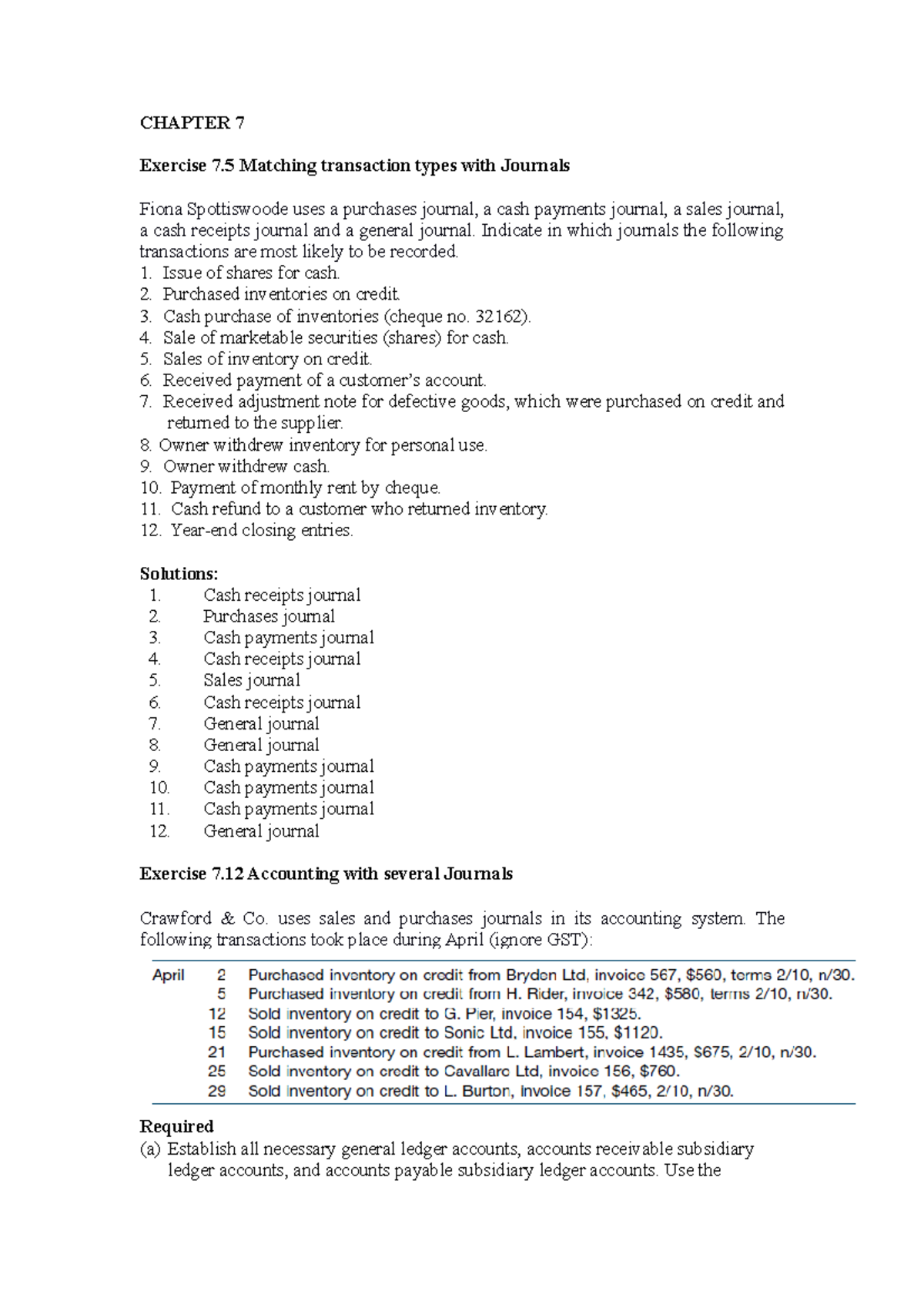 Solutions to Tutorial for Topic 5 - CHAPTER 7 Exercise 7 Matching ...