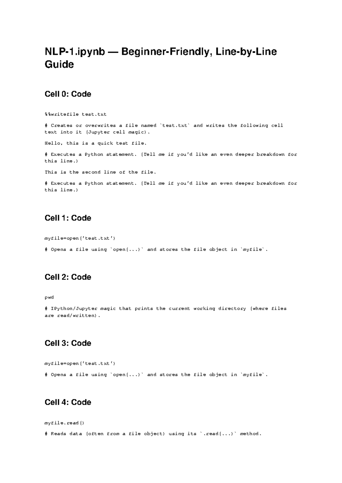 NLP-1: Annotated Summary of Basic NLP Concepts and Code - Studocu