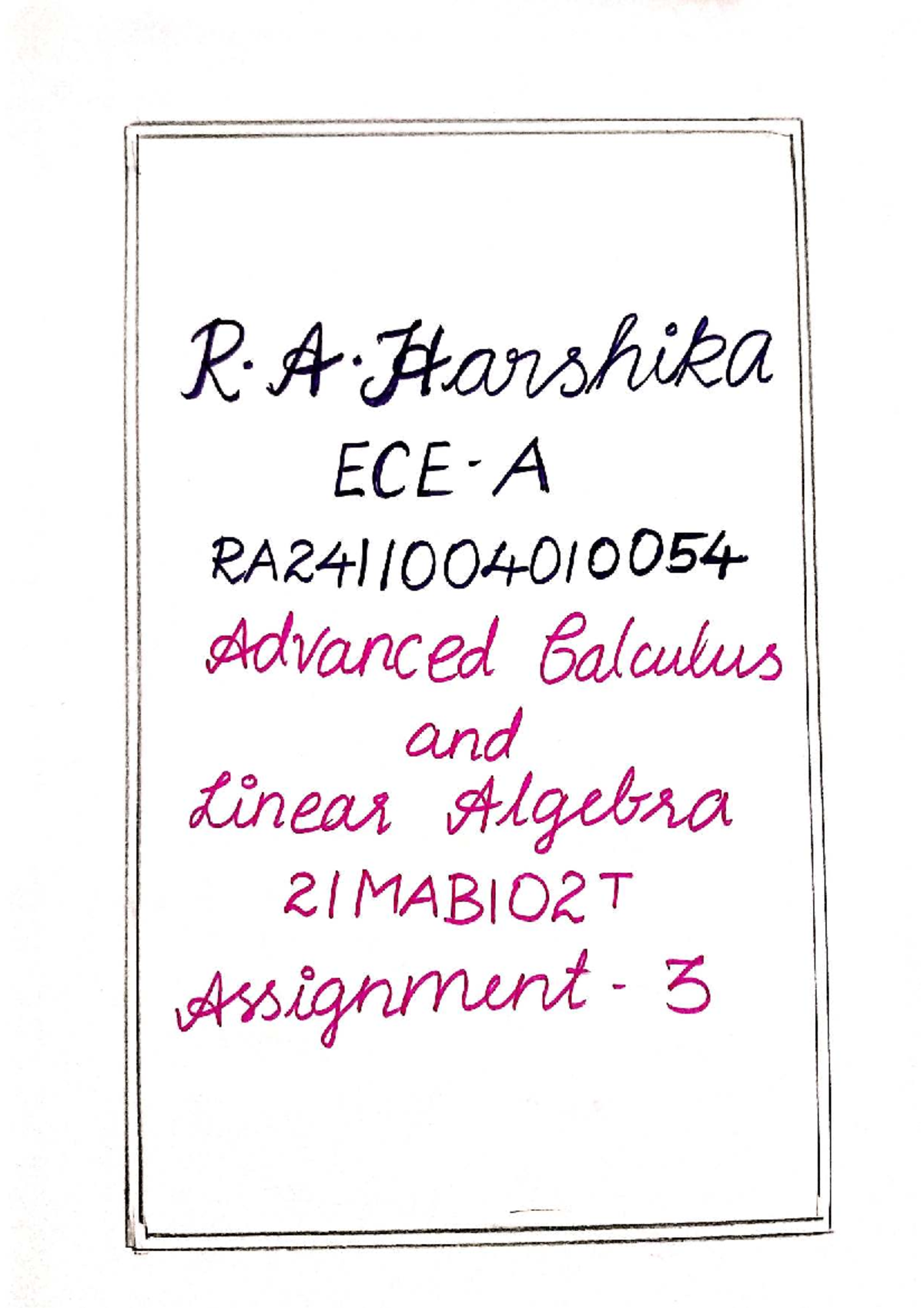 RA2411004010054 Advanced Calculus & Linear Algebra Assignment 3 - Studocu