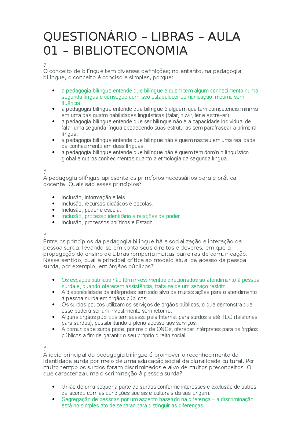 Questionario Libras esse (Salvo Automaticamente) - QUESTIONÁRIO – LIBRAS – AULA 01 ...