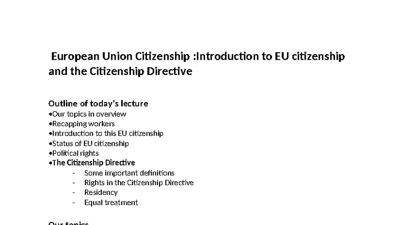 EU Citizenship Overview: Rights, Directives, and Political Implications ...