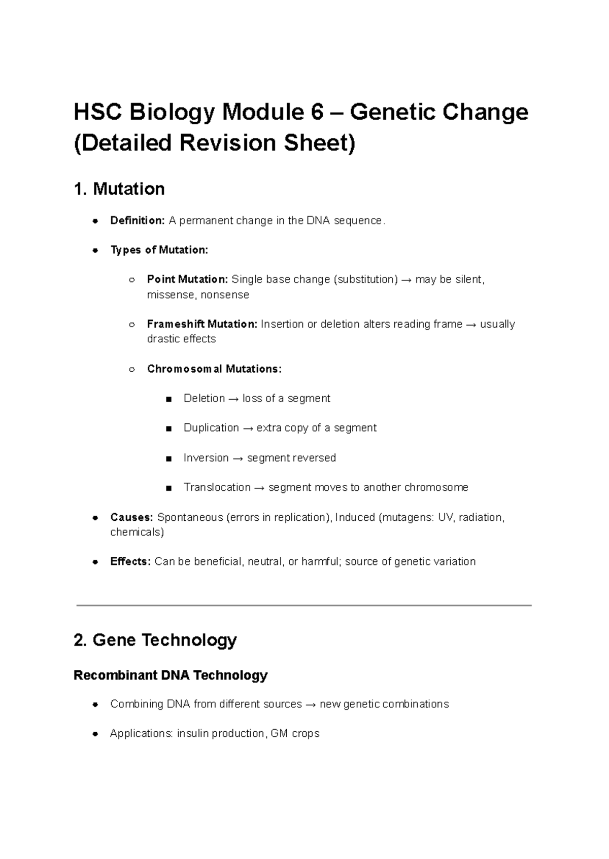 HSC Biology Module 6: Genetic Change Revision Notes - Studocu