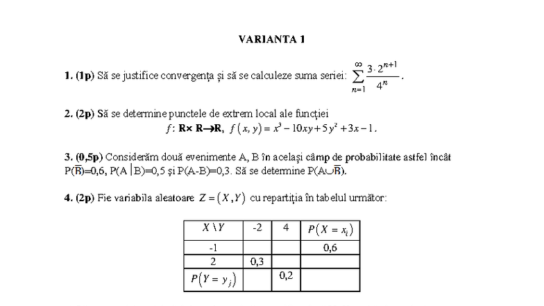 Analiza Convergenței și Statistica Varianta 1 - Teste - Studocu