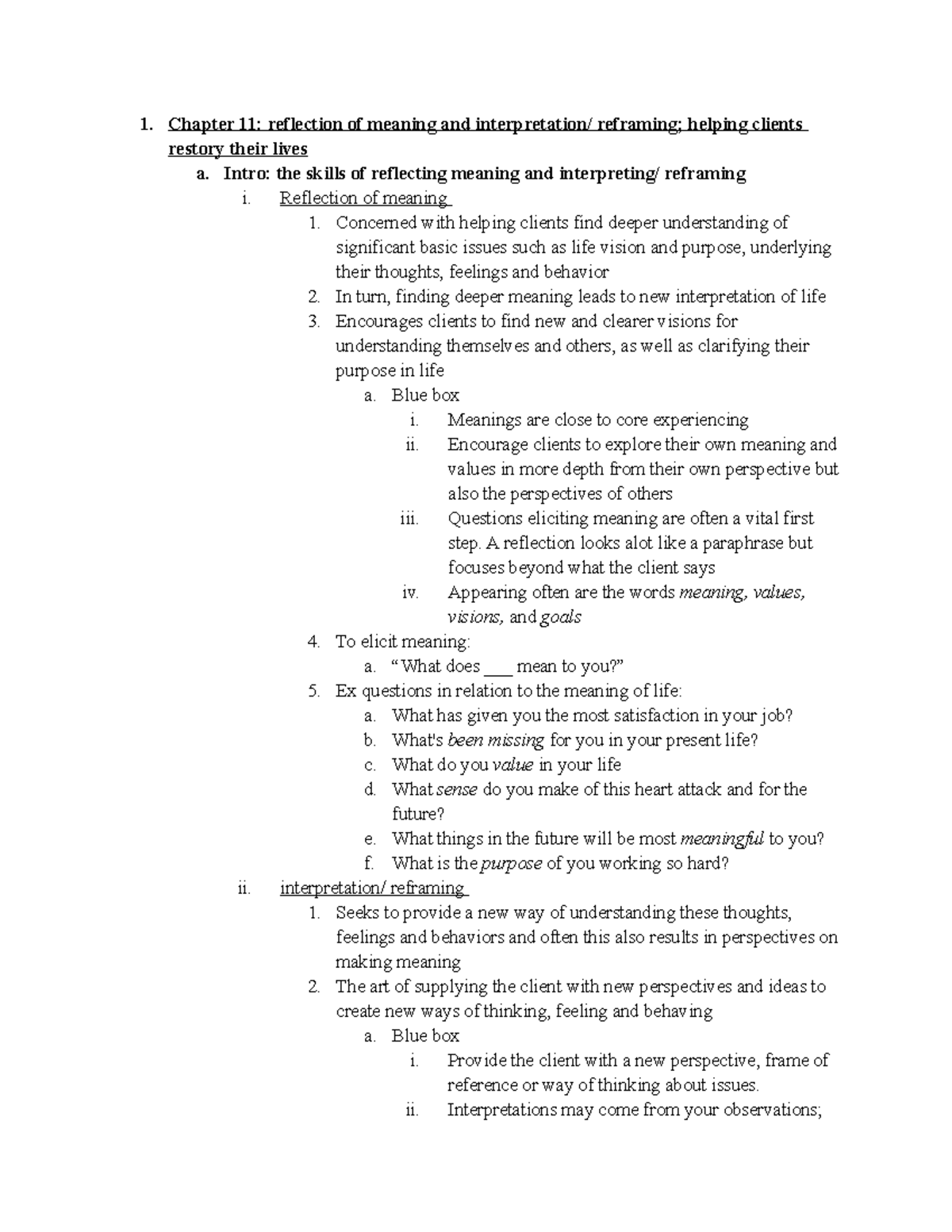 200-CH11 Reflection of Meaning and Interpretation in Counseling - Studocu