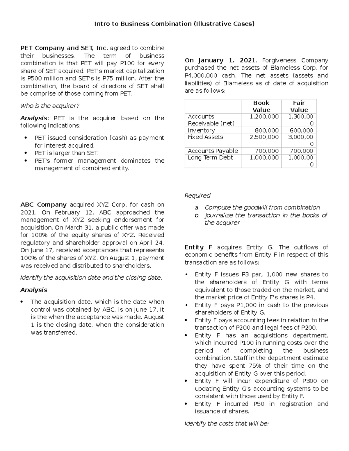 Lesson 1: Introduction to Business Combination and Key Case Analyses ...