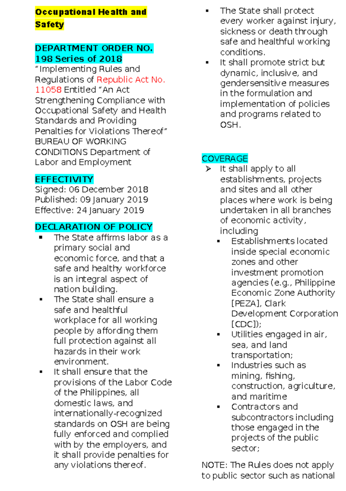 Occupational Health and Safety: DOLE Department Order No. 198 Series ...