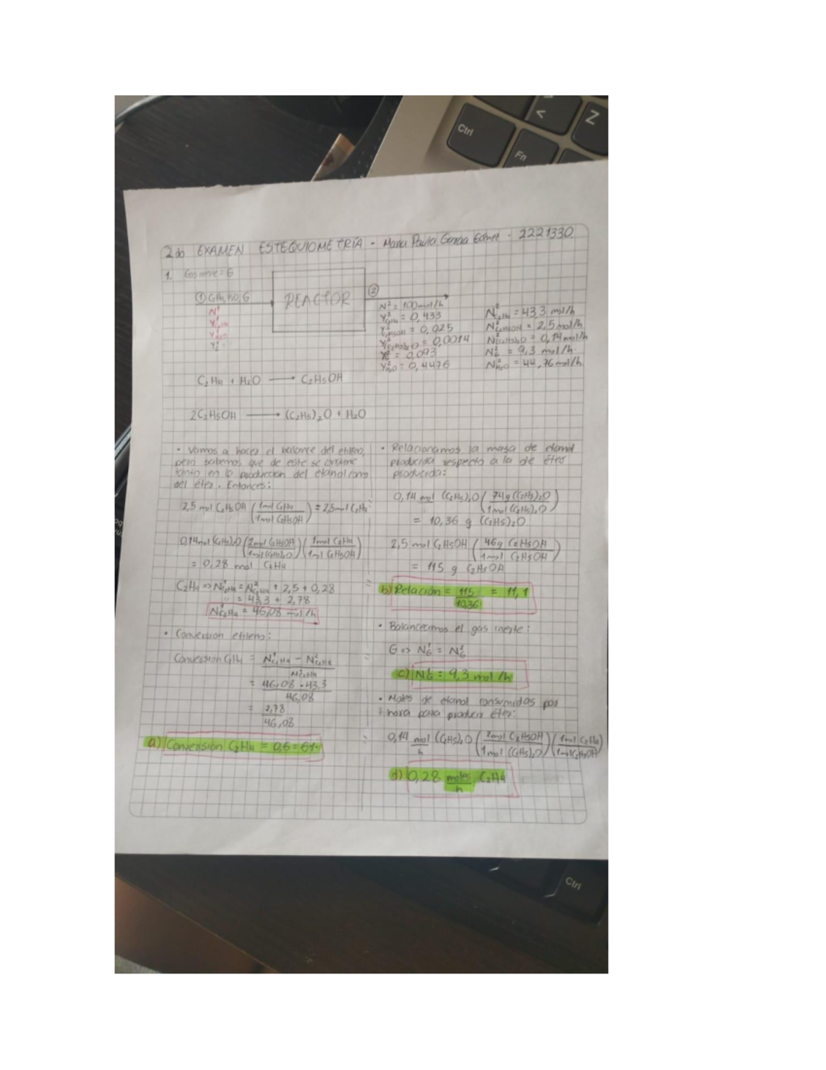 Examen Parcial 2 de Estequiometría - Profesora Viviana - 2221330 - Studocu