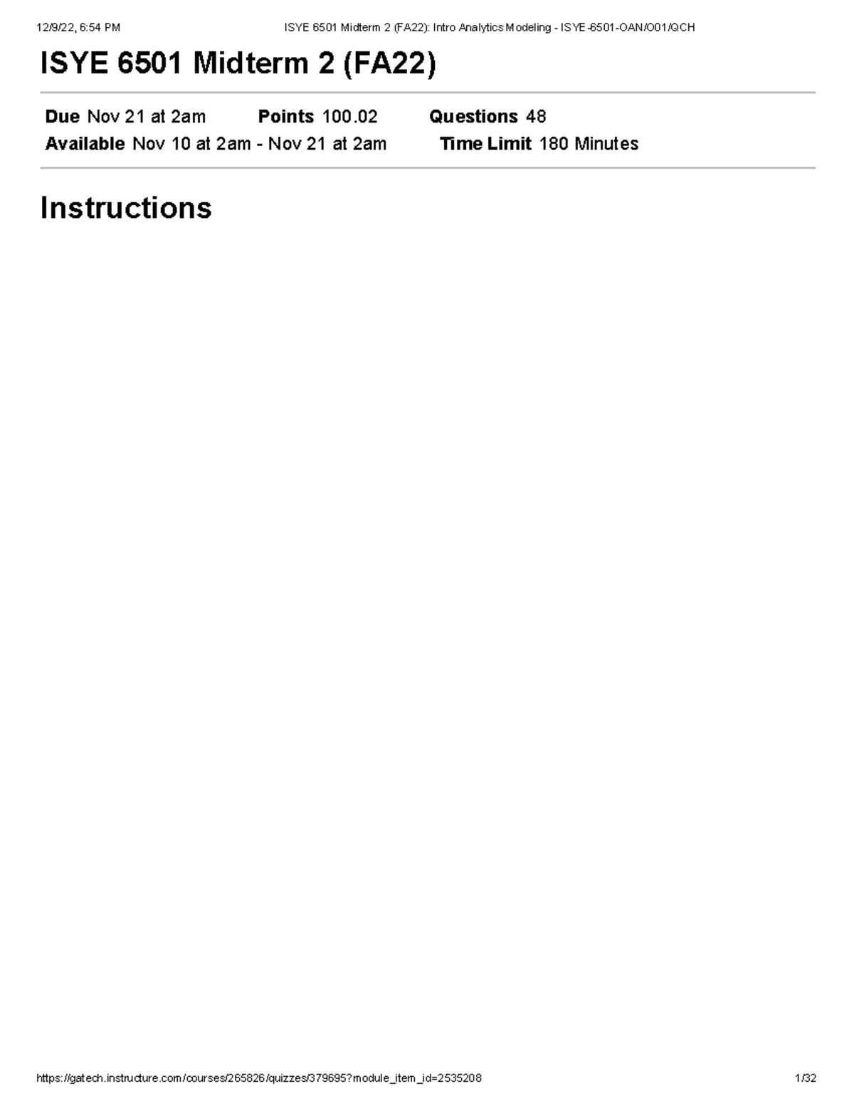 ISYE 6501 Midterm Exam 2 - Fall 2022 (Due Nov 21) - Studocu