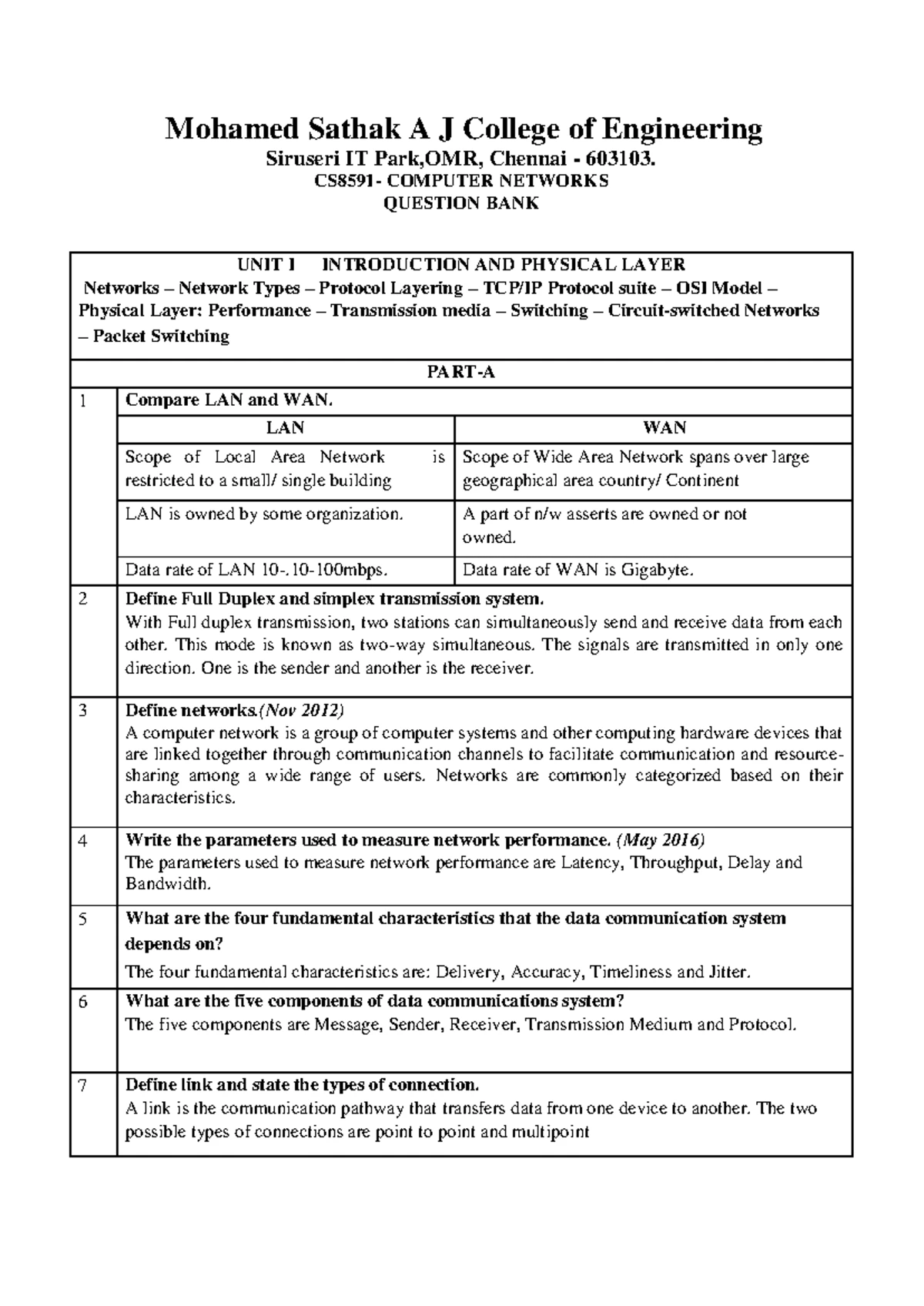 CS8591 Computer Networks Anna University Nov Dec 2019 Question Paper ...