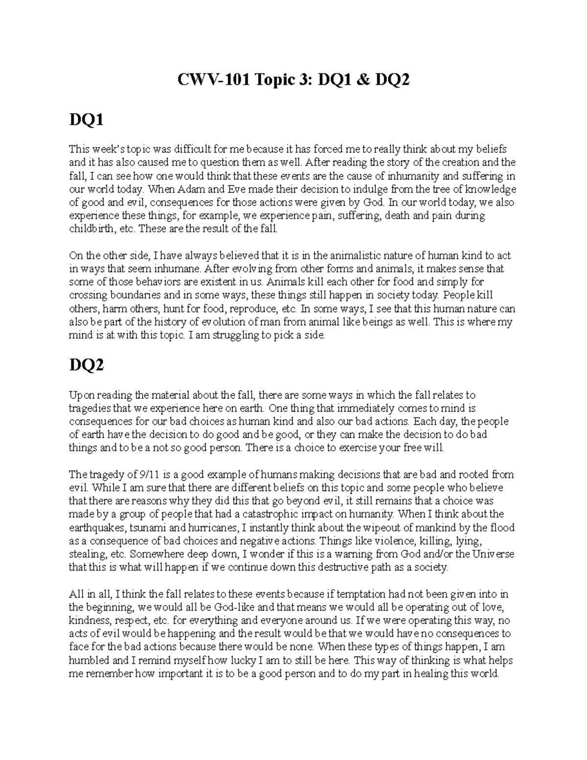 CWV101 Topic 3 Discussion Questions DQ1 & DQ2 Reflection - Studocu