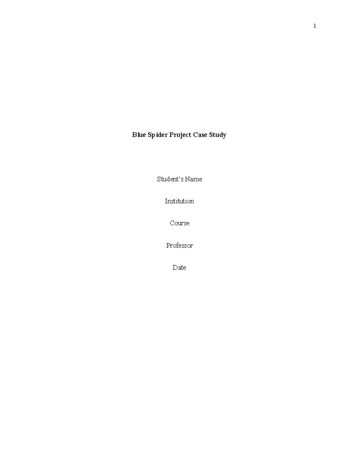 Blue Spider Project Case Study Analysis (Course Code: XYZ101) - Studocu