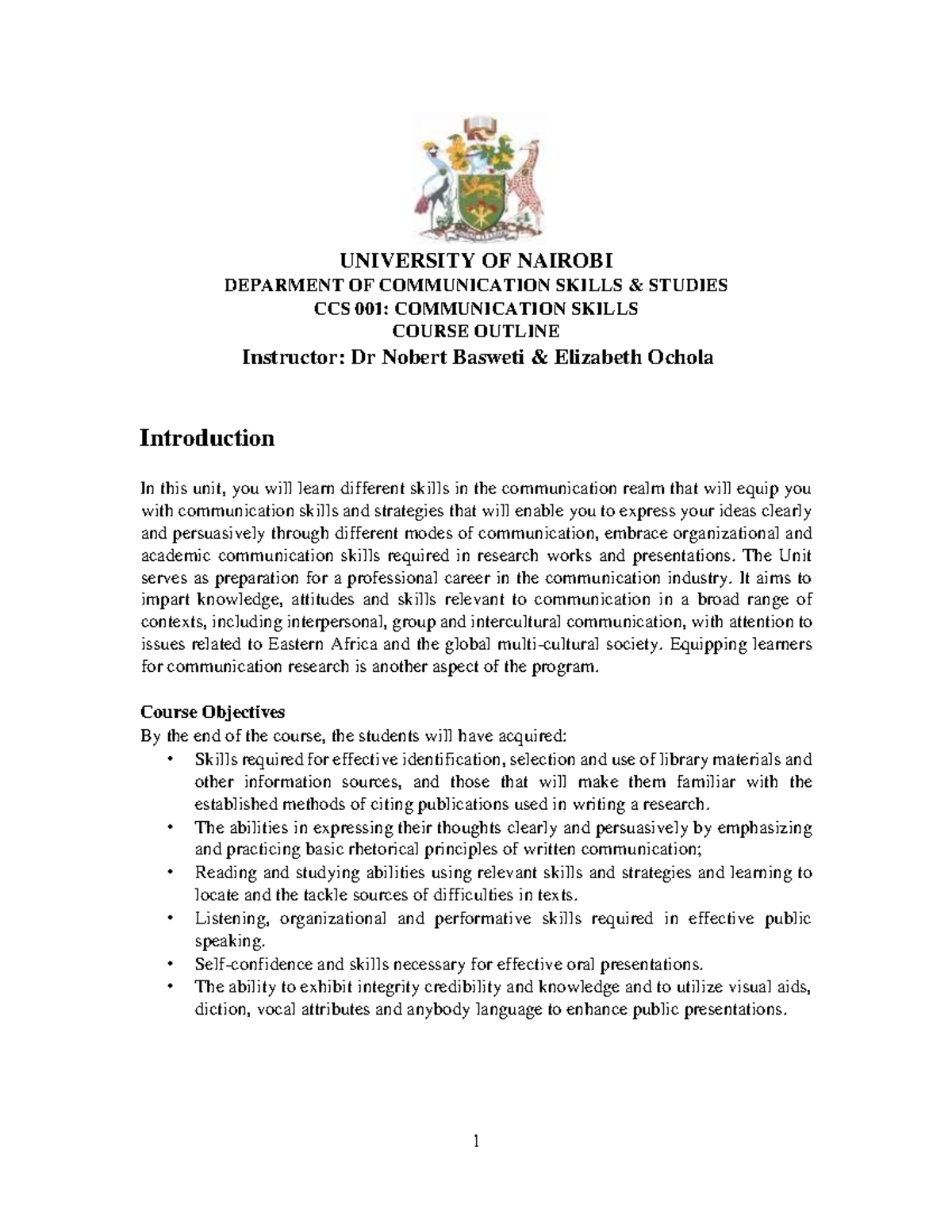 CCS 001 Course Outline - Communication Skills & Strategies - Studocu