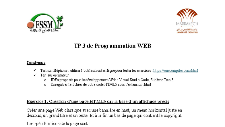 TP 3 de Programmation WEB : Exercices HTML5 et Mise en Page - Studocu