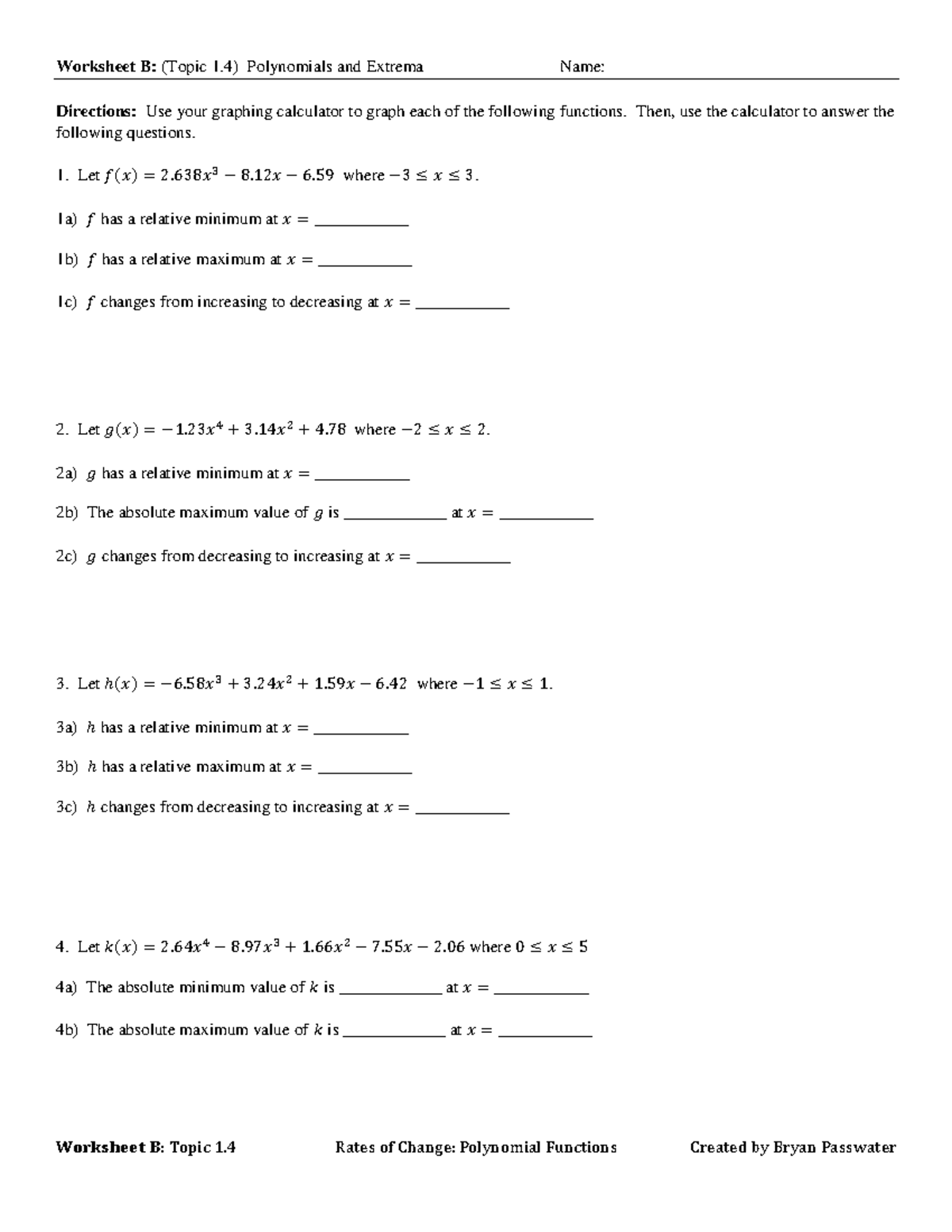 Worksheet B: Topic 1 - Rates of Change in Polynomial Functions - Studocu
