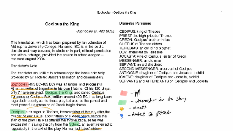 Sophocles Oedipus the King: A Study Guide and Analysis (CC) - Studocu