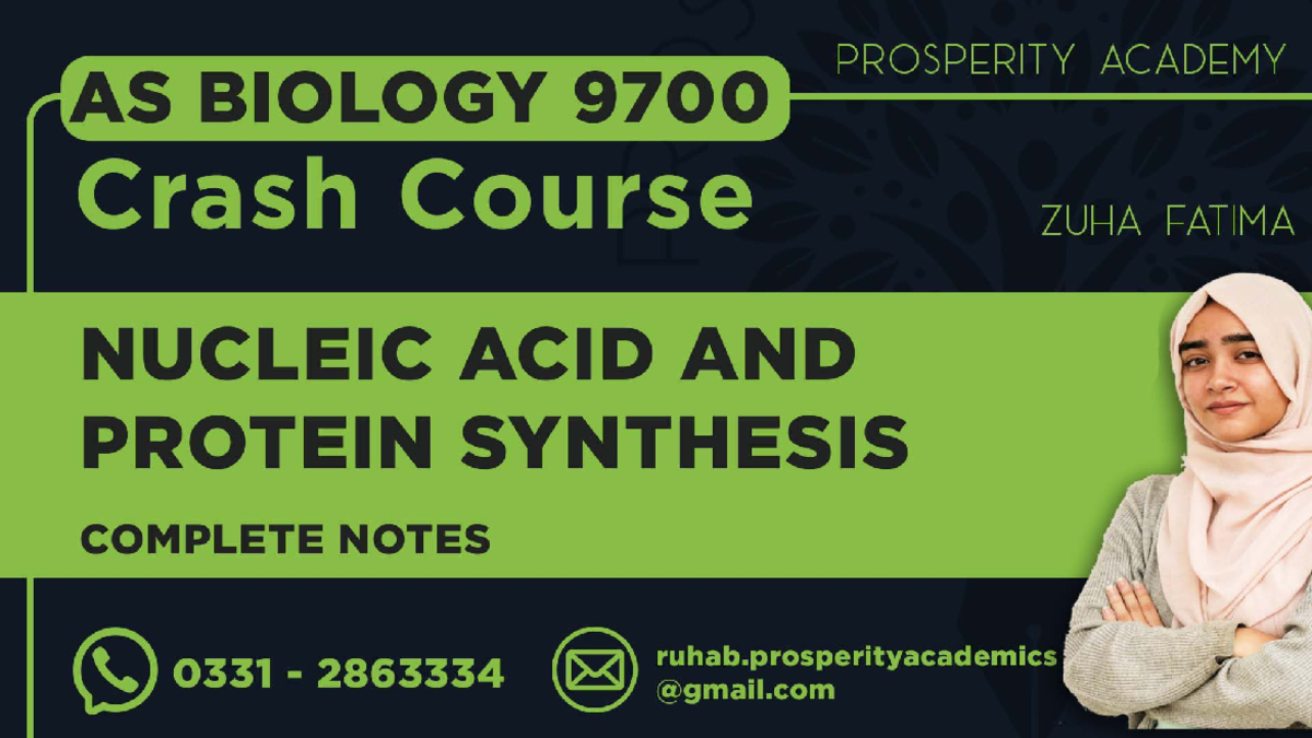 Biology 9700: Nucleic Acid & Protein Synthesis Crash Course Notes - Studocu