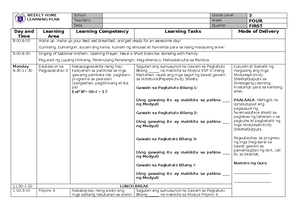 WHLP- Grade 3 (Q1 Week 1) Weekly Learning Plan for ESP - Studocu