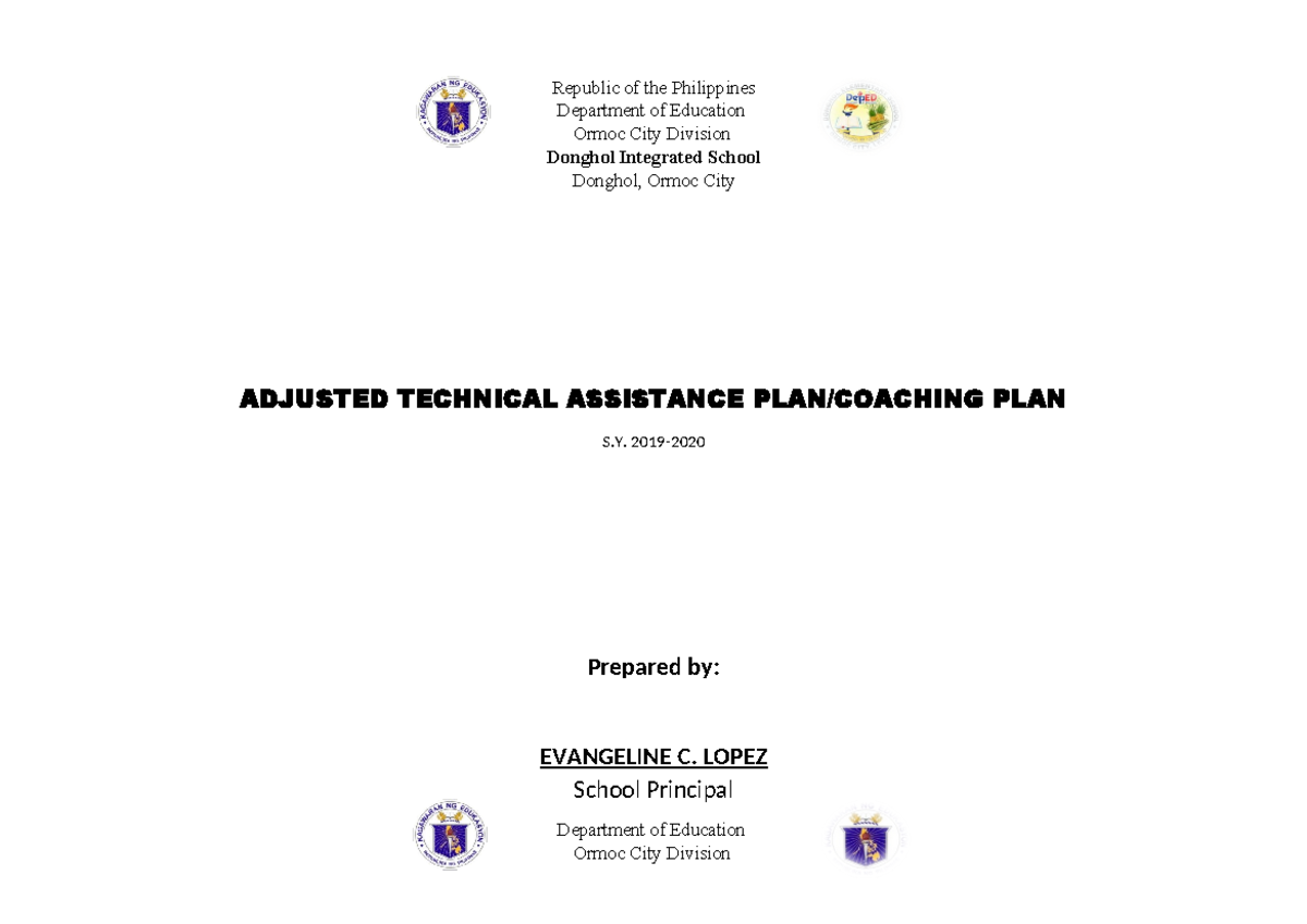 Adjusted Technical Assistance Plan/Coaching Plan for 2019 - Studocu