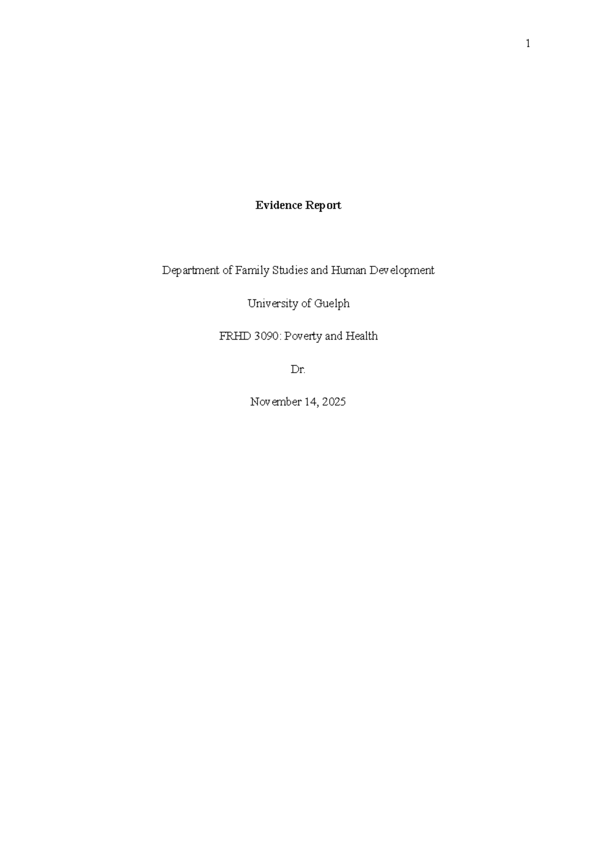 FRHD 3090: Evidence Report on Social Determinants of Health - Studocu