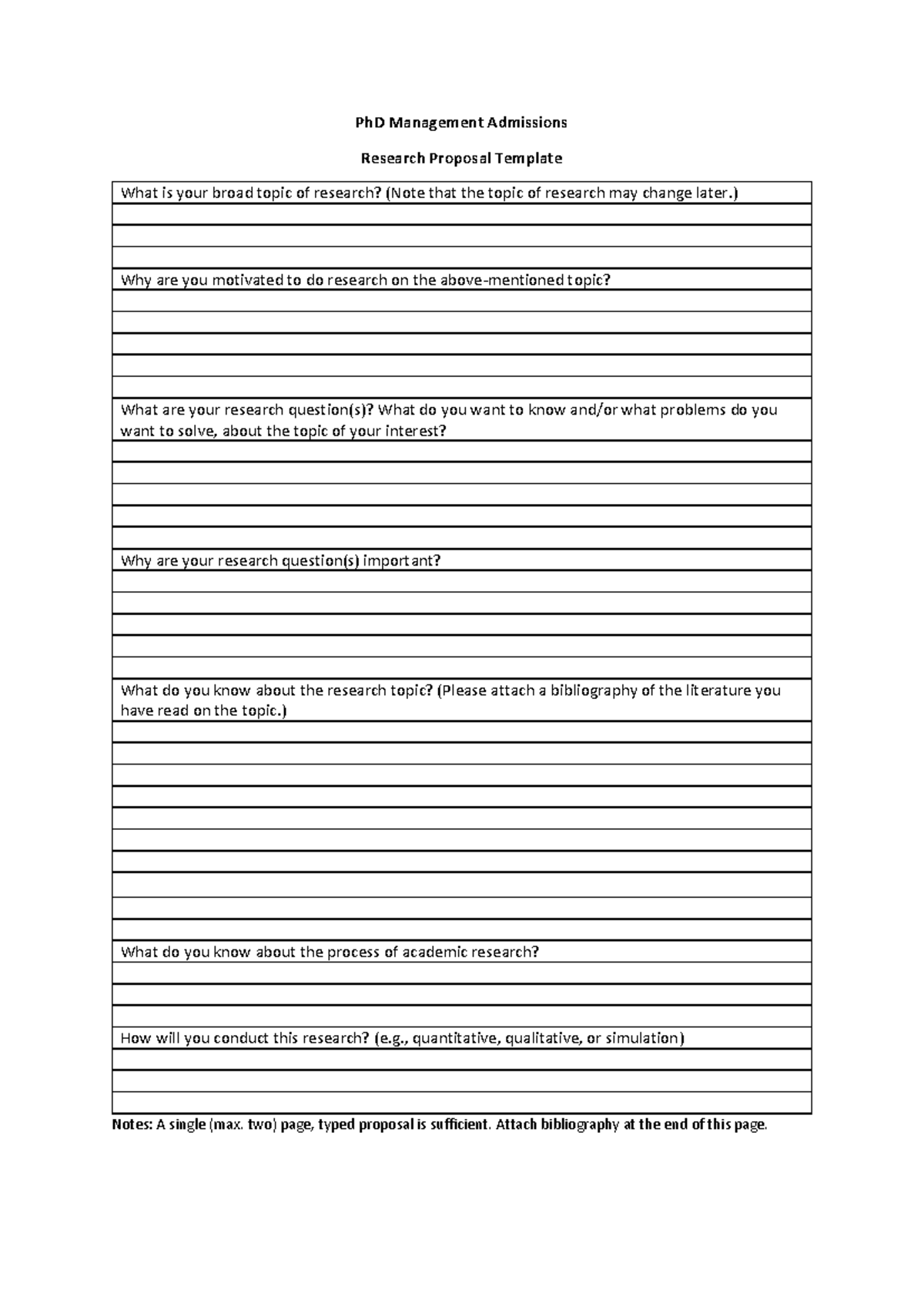PhD Management Research Proposal Template for Admissions Guide - Studocu