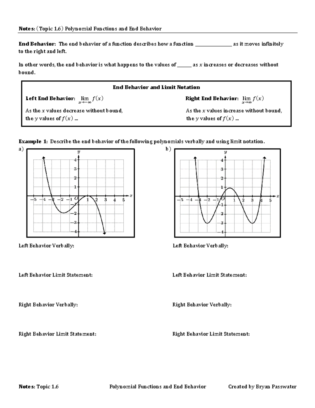 Notes on Topic 1.6: Polynomial Functions & End Behavior AP PC - Studocu