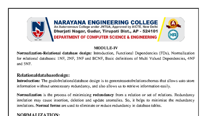 DBMS CSE Module-4: Normalization & Functional Dependencies in ...