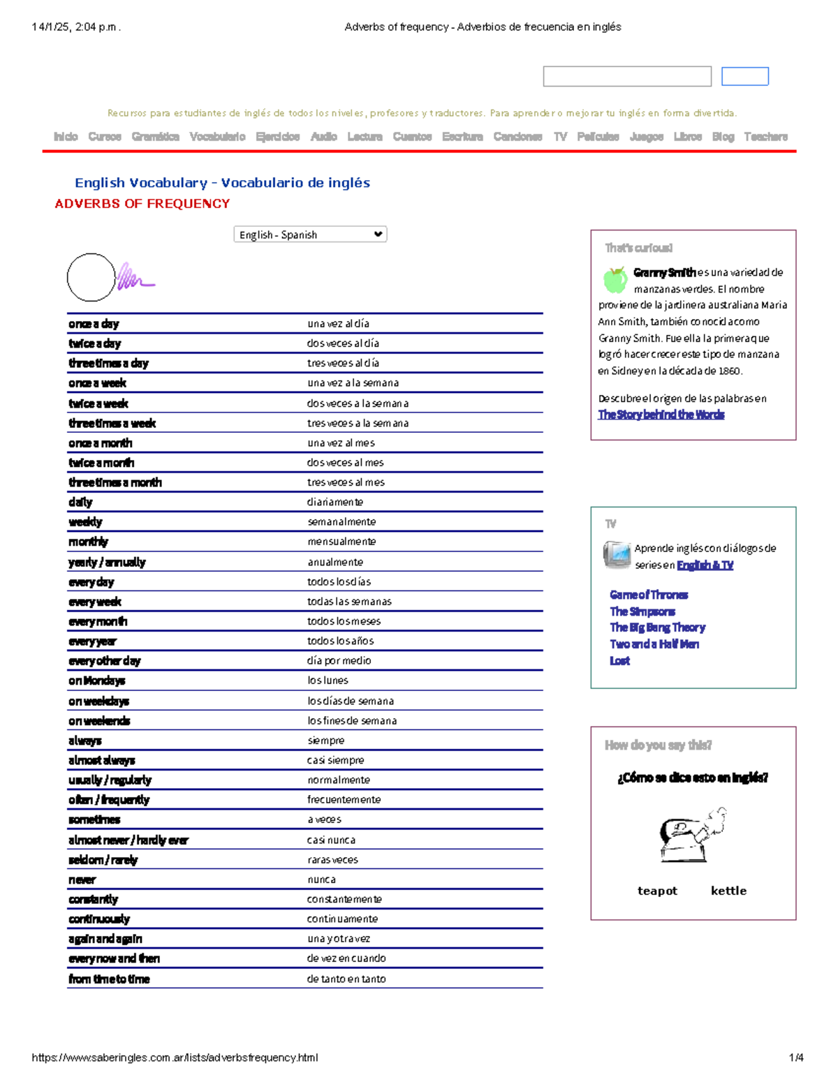 Adverbs of Frequency in English - Adverbios de Frecuencia - Studocu