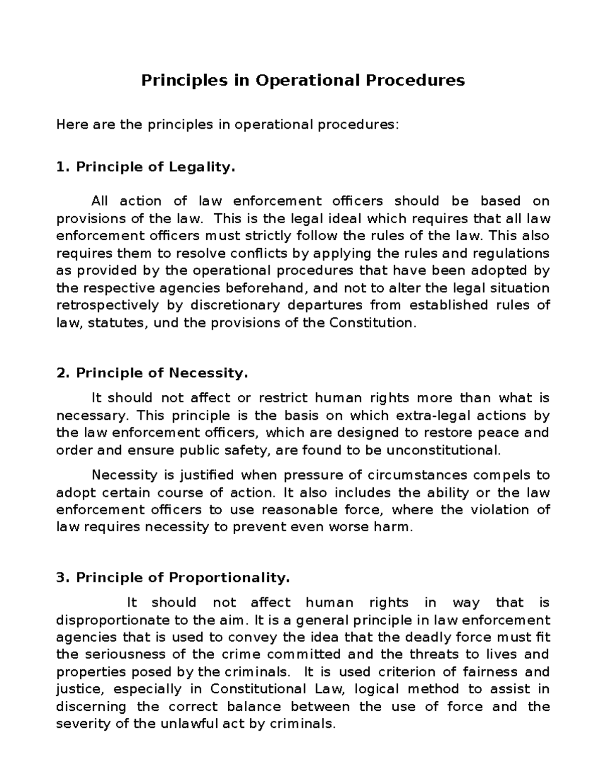 Principles of Operational Procedures in Law Enforcement - Studocu