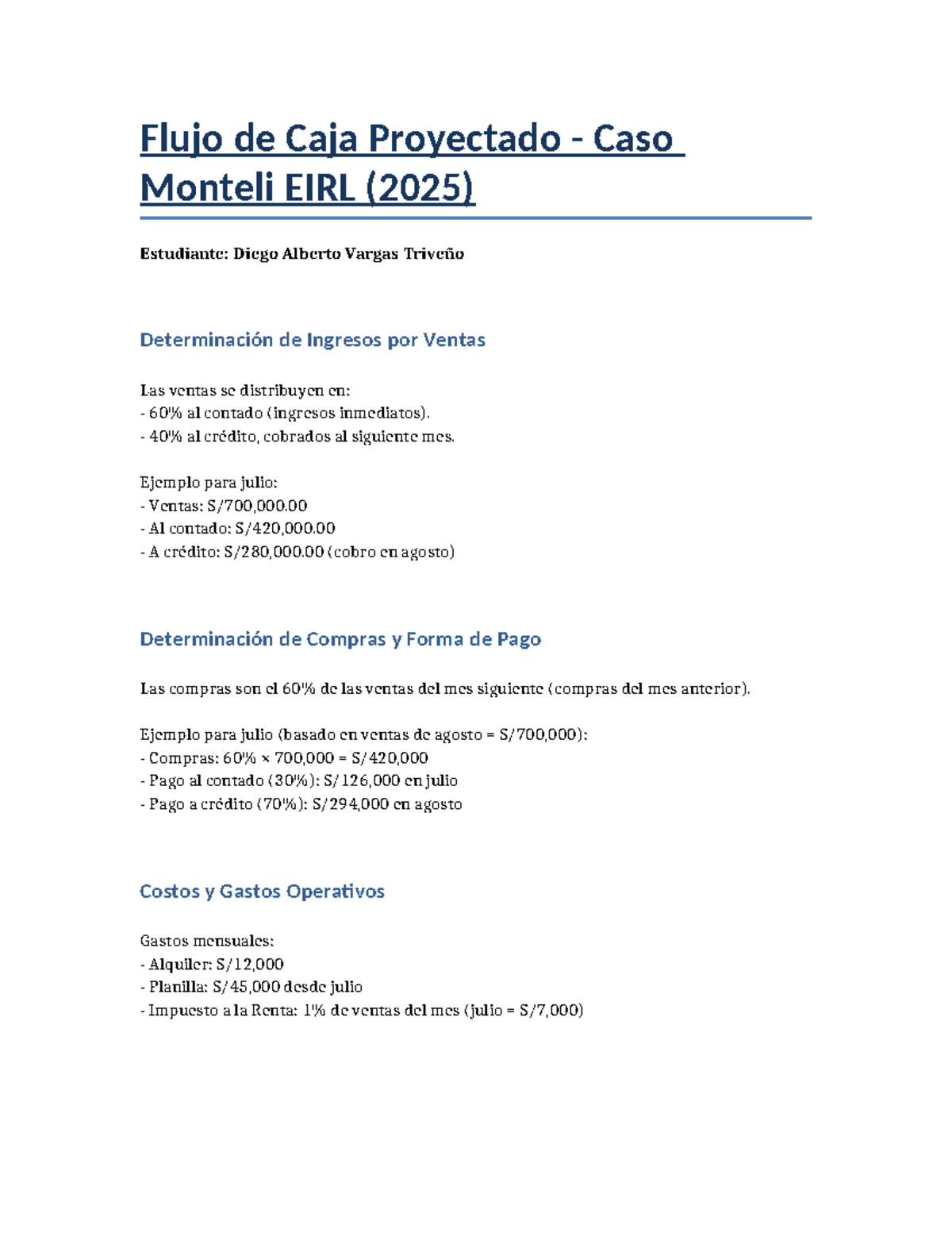 Flujo de Caja Proyectado Caso Monteli EIRL (2025) - Diego Vargas - Studocu