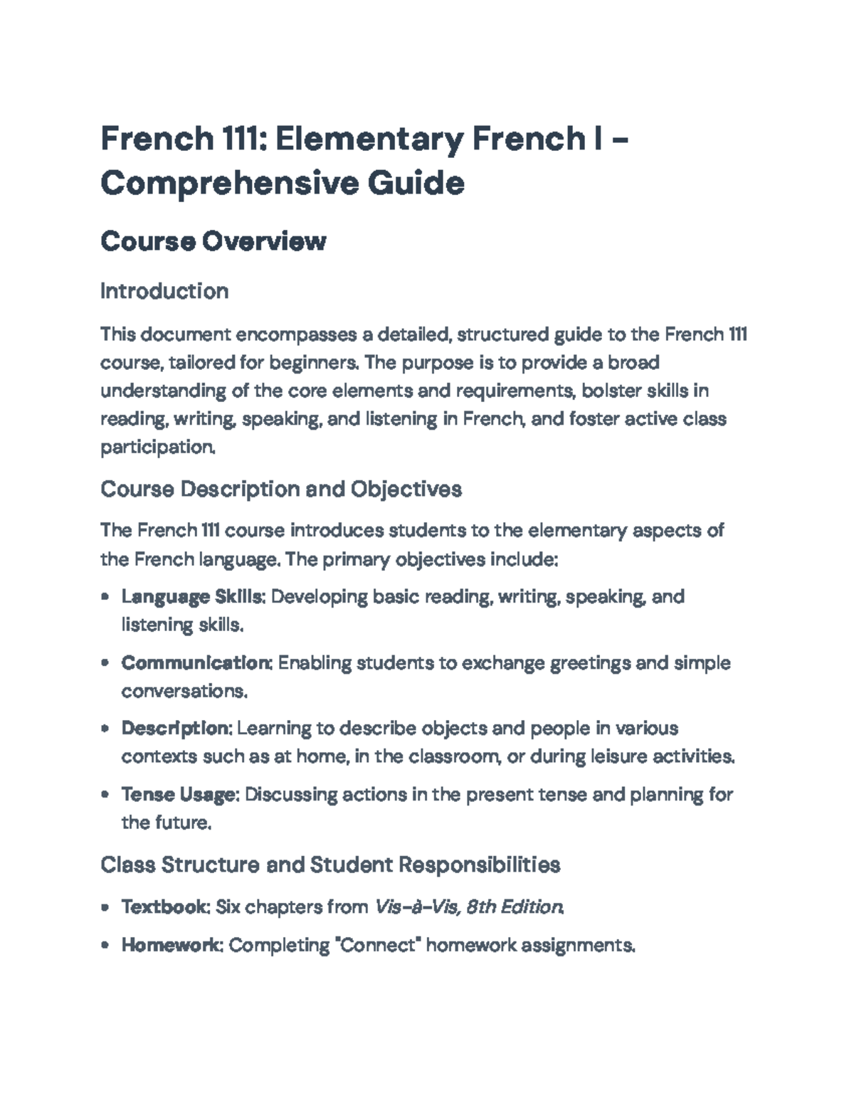 French 111: Comprehensive Guide for Elementary French I - Studocu